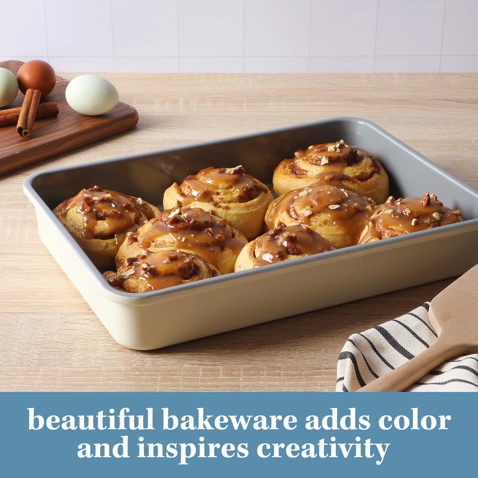 Sur La Table Kitchen Essentials Bake Sale 9 X 13 Inch PFA Free Ceramic Nonstick Roaster/Cake/Baking Pan - Linen White
