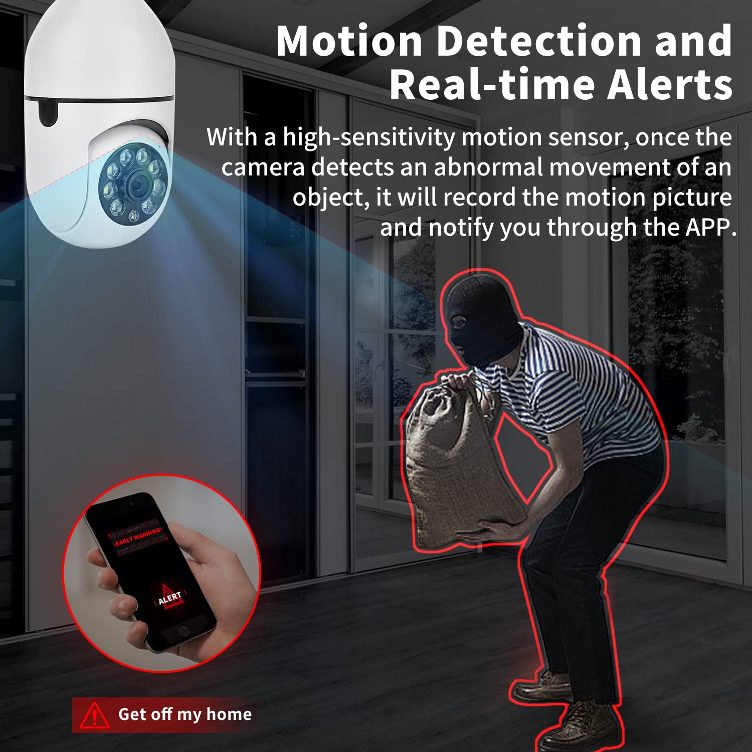HnKeyjx 1080P HD Light Bulb Security Camera, Light Bulb Cameras Wireless Indoor, 2-Ways Audio, Color Night Vision, PTZ to Provide You with a Wider View,Mobile app Lication Compatible with Alexa.
