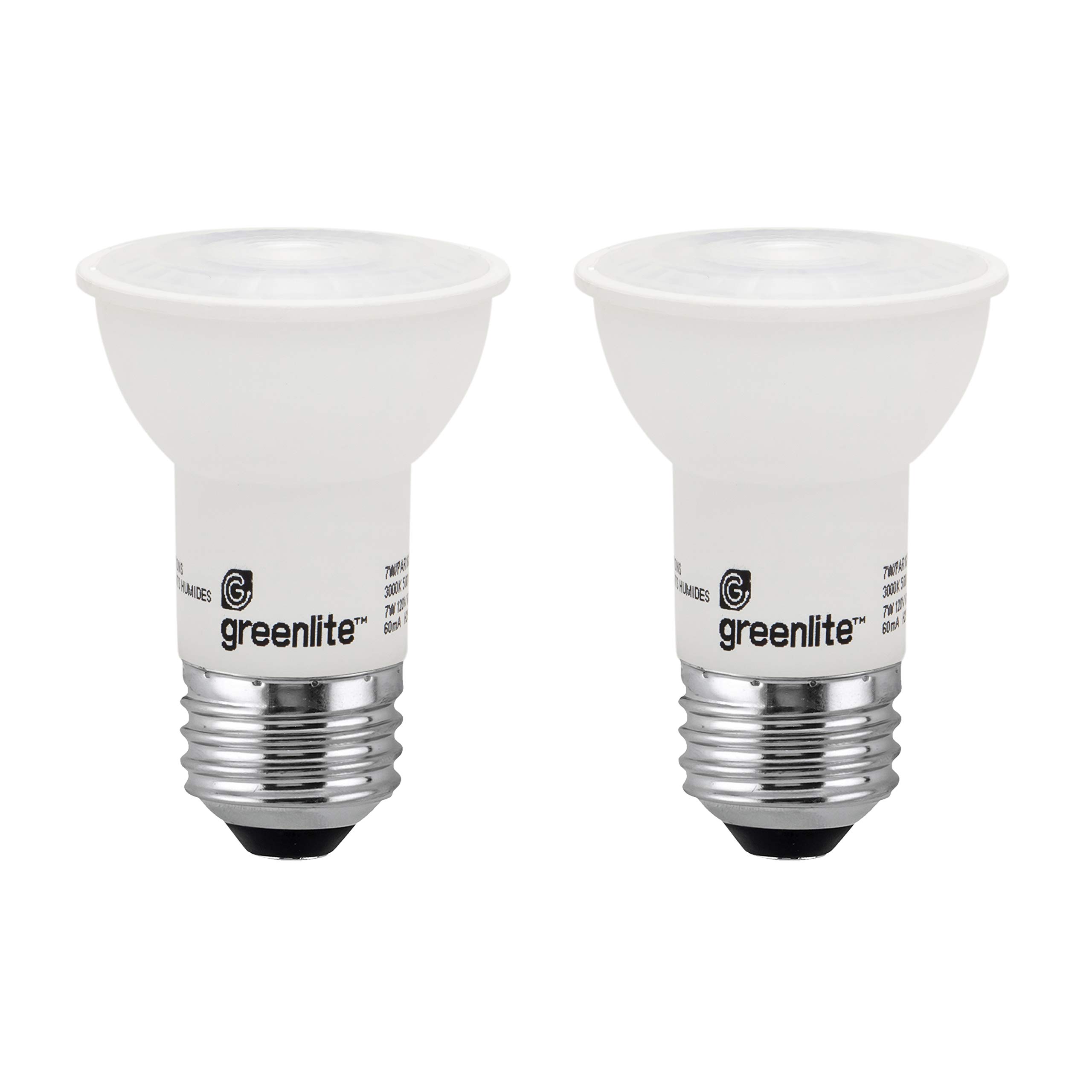 Greenlite LED PAR16 Dimmable Flood Light Bulb, 7W (60W Equivalent), 500 Lumens, 3000k Bright White, Indoor/Outdoor, 120V, Energy Star, (2 Pack)