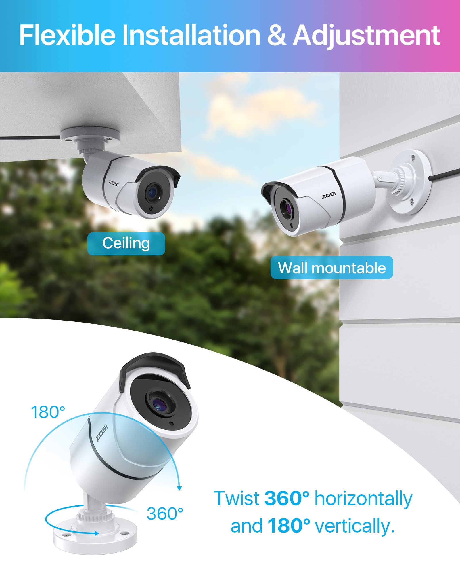 ZOSI 4PACK 1920TVL 1080P HD TVI Security Cameras 120ft Night Vision CCTV Cameras Home Security Day/Night Waterproof Camera for 720P,1080P,5MP,4K HD-TVI Analog DVR Systems