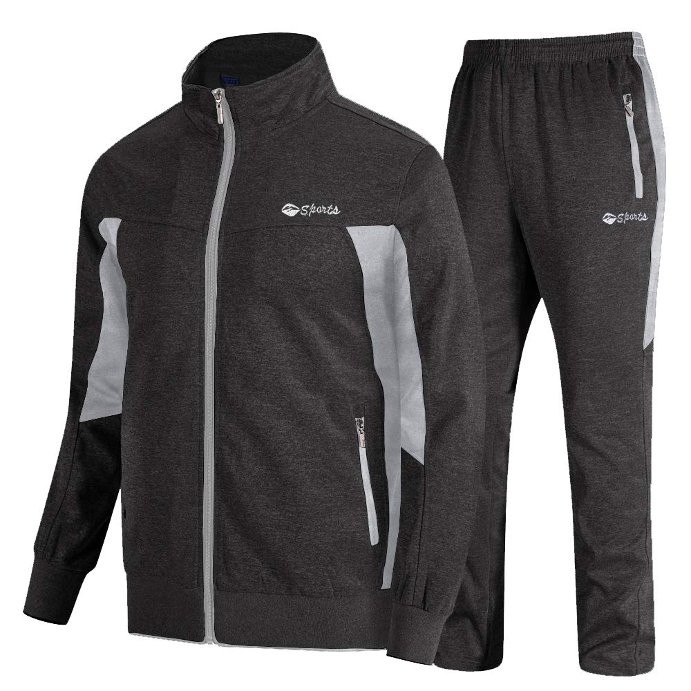 Gopune Men's Athletic Jacket and Pants Sports Training Track Suit Set (Black3,M)