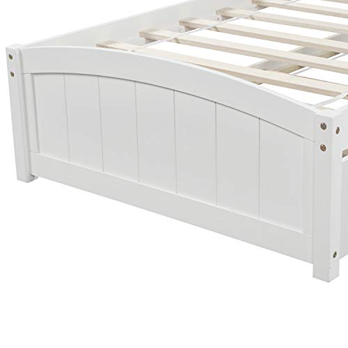 Twin Size Platform Bed with 2 Storage Drawers, Solid Wood Twin Bed Frame with Slat Support and Headboard for Kids, Teen, Adults, No Box Spring Needed(Twin, White)