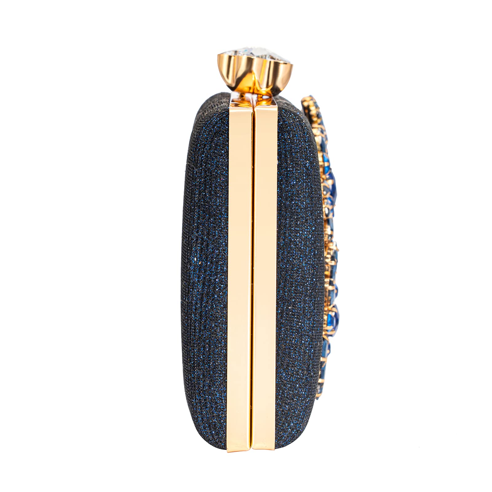 Mulian LilY Navy Blue Evening Bags For Women Glitter Crystal Pleated Bling Clutch Purse With Detachable Chain Strap M262