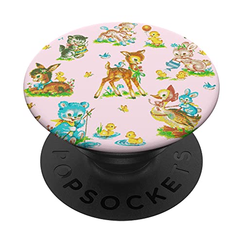vintage cute baby animals pink pastel PopSockets Swappable PopGrip