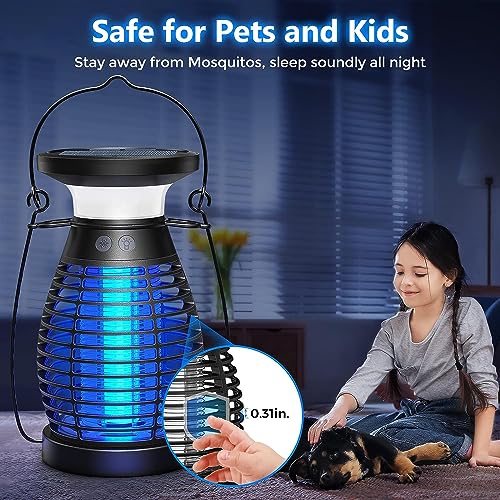 Solar Bug Zapper Outdoor Waterproof, KOOSA Cordless & Rechargeable Mosquito Zapper with 4200V High Powered UV Light, 3 in 1 Fly Zapper Up to 2100 Sq Ft Can Attract Gnats, Mosquitoes, Flies, Moths