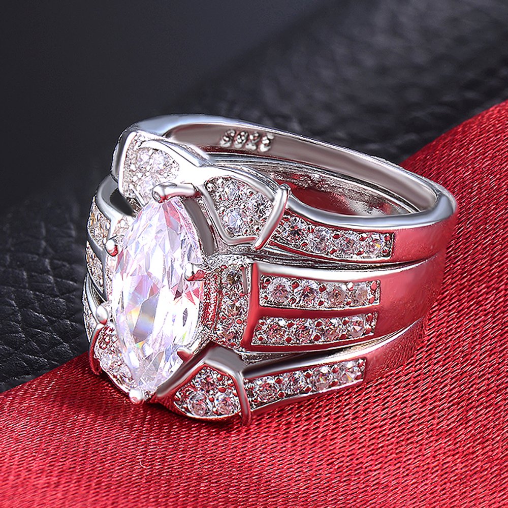 Ginger Lyne Collection Three Ring Bridal Engagement Ring Wedding Band Set Size 7