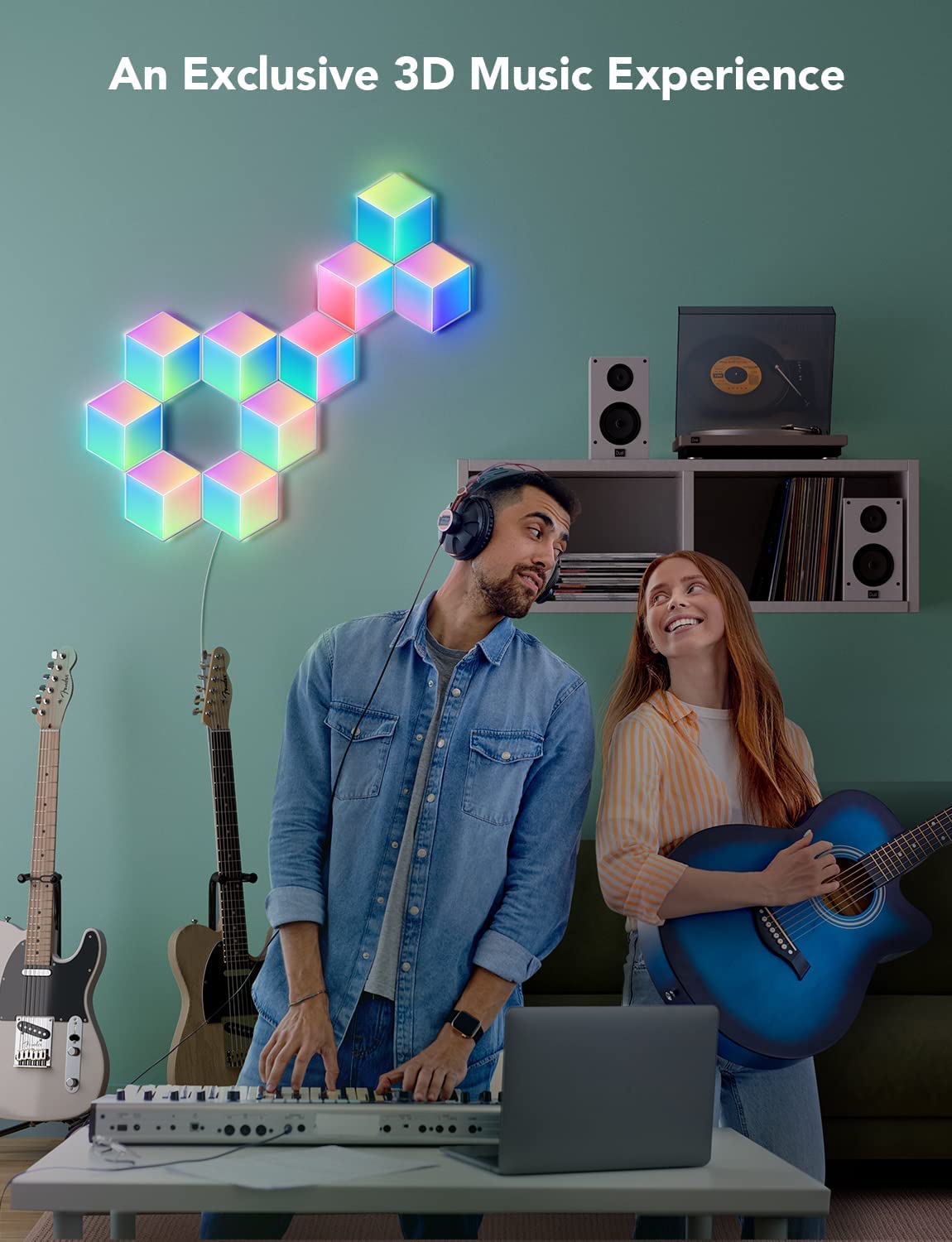 Govee Glide 3D Hexa Pro Light Panels Expansion Pack (3 Panels) with Linking Cables, only Work Hexa Pro Light Panels H6066