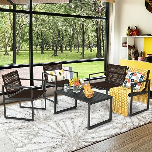 Generic 4PCS Patio Furniture Conversation Set Sofa Loveseat Armrest Garden Deck