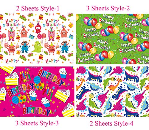 U'COVER Gift Wrapping Paper Happy Birthday Princess Theme Wrapping Paper Pack of 20 Sheets