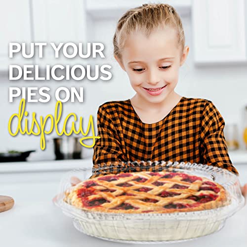 Supellectilem 9" Plastic Disposable Pie Containers with Hinged Locking Lids | 5 Round Pie Keepers/Flan Containers for Transport