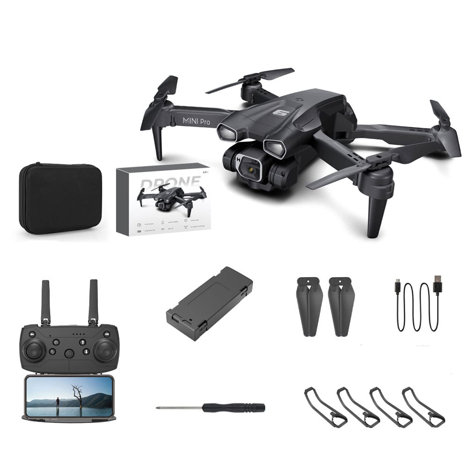 H66 Drones With Camera for Adults 4k rc Quadcopters & Multirotors Drone 1080P HD Foldable Dron One-touch take-off and landing Adjustable lens (Black)