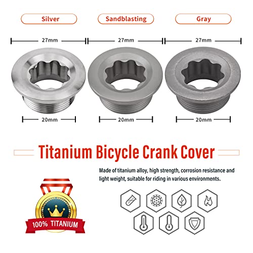 TiTo Titanium Bike Crank Cover M20 Screw Titanium Alloy Bicycle Crank Arm Fixing Bolt Thread Cover Cap for Road Bike MTB(Sandblasting)