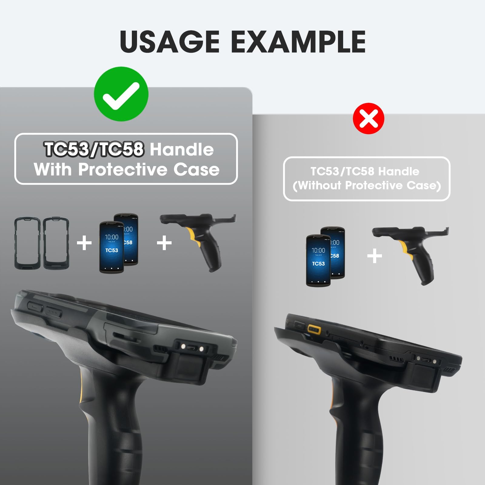 TC53 Trigger Handle with Protective Case for Zebra TC53 TC58 Handheld Barcode Scanner Mobile Computer, Rugged Cover (SG-NGTC5EXO1-01) and Sensitive Trigger Handle (TRG-NGTC5-ELEC-01) for Easy Scanning