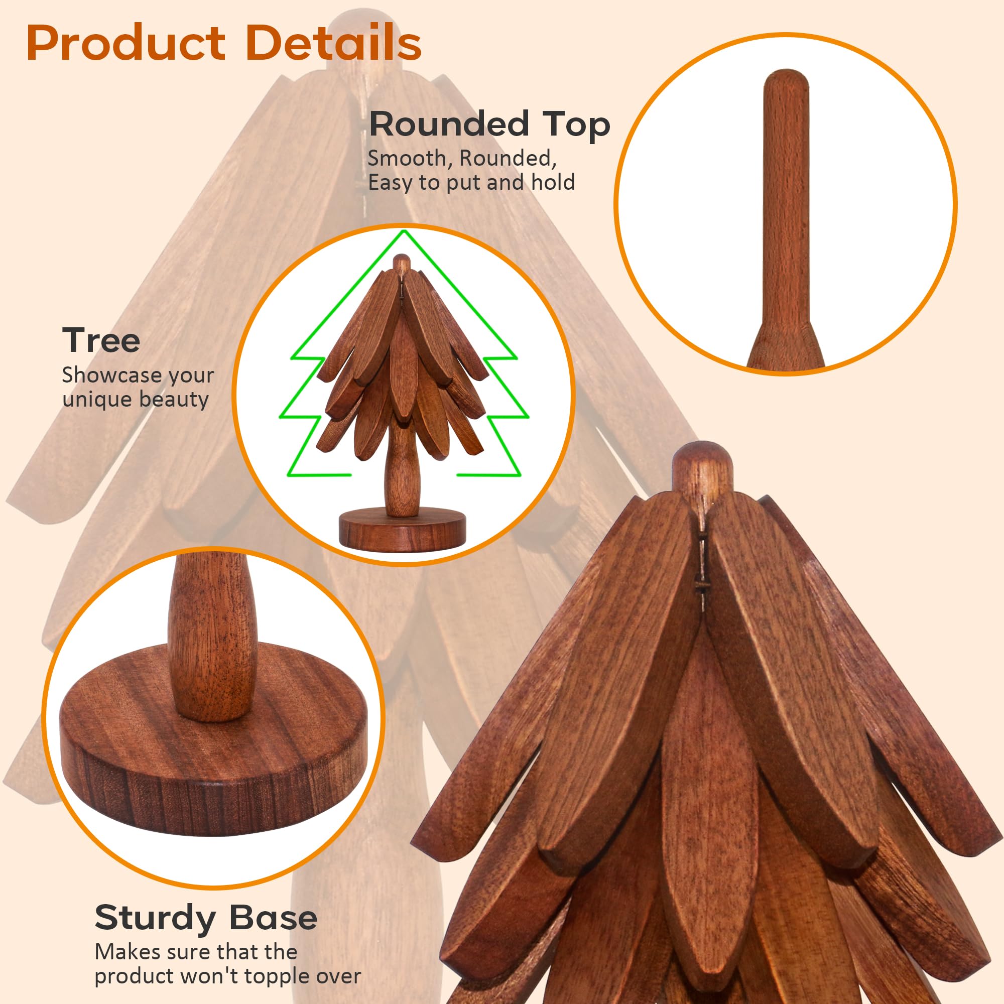 Tree Coasters, Wooden Trivets for Hot Dishes - Set of 3 for Easy Storage - Suited for Hots/Pans/Bowl/Teapot/Hot Holders - Multifunctional Ornaments