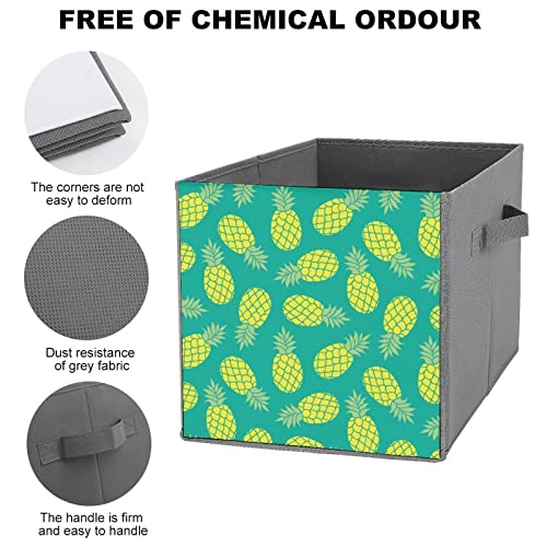 Tropical Pineapple Large Cubes Storage Bins Collapsible Canvas Storage Box Closet Organizers for Shelves