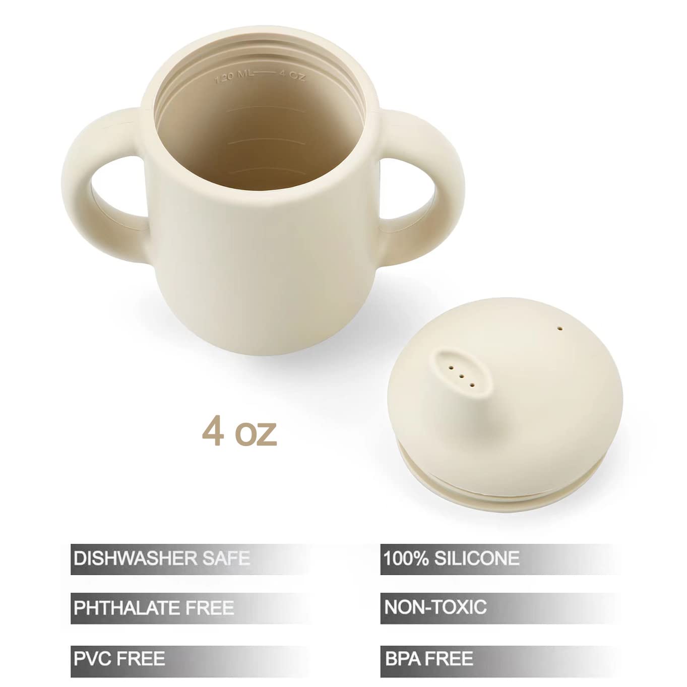PandaEar 100% Silicone Drinking Training Cup Tiny Cup with Lid for Baby Toddler and Infants, with Easy-Grip Handles for Self-Feeding Training, Drop Proof, Sprill Proof, Microwave & Dishwasher Safe