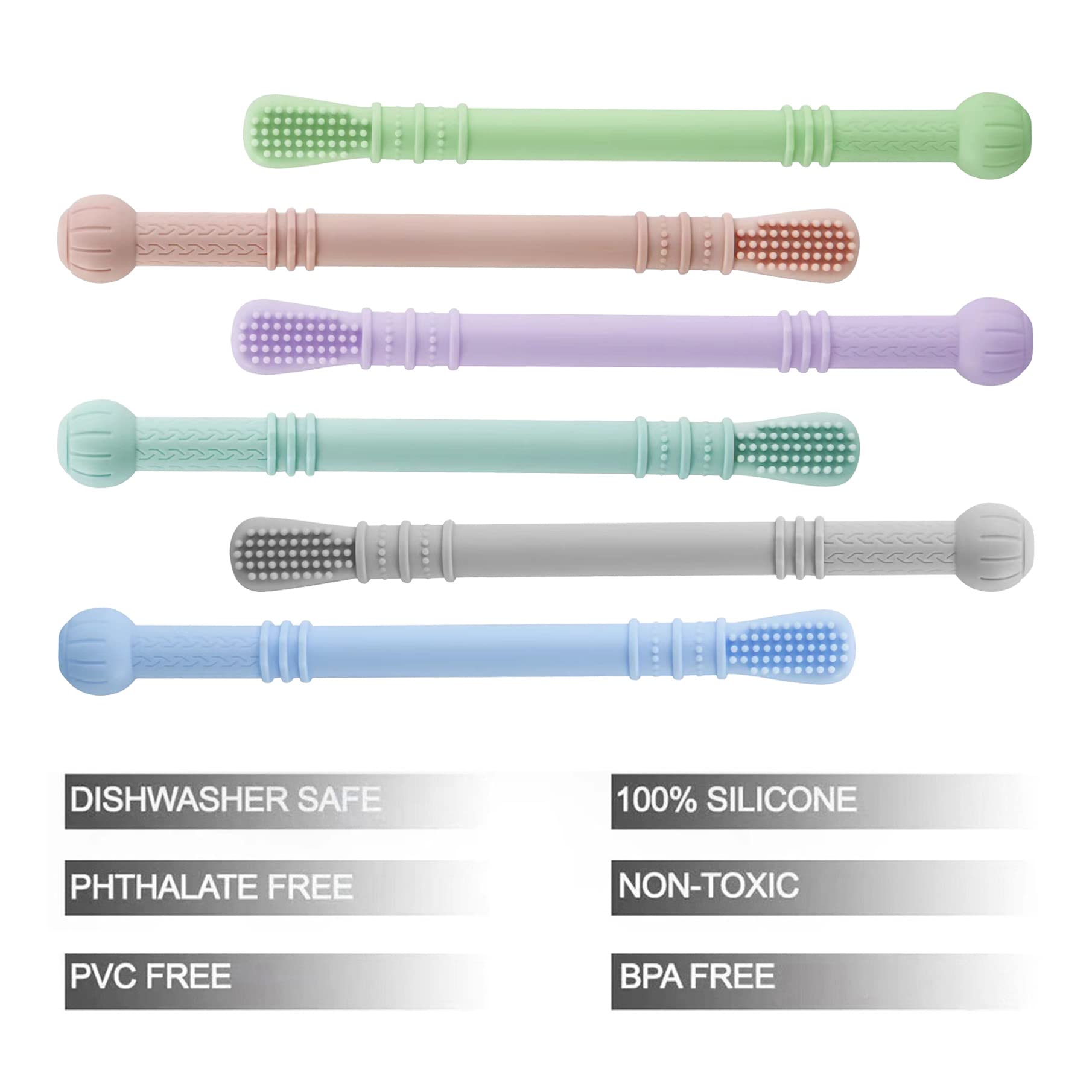 PandaEar Baby Teether Tubes| 6 Pack Soft Silicone Chew Straw Teething Toy for Infant Toddlers, Dishwasher Safe