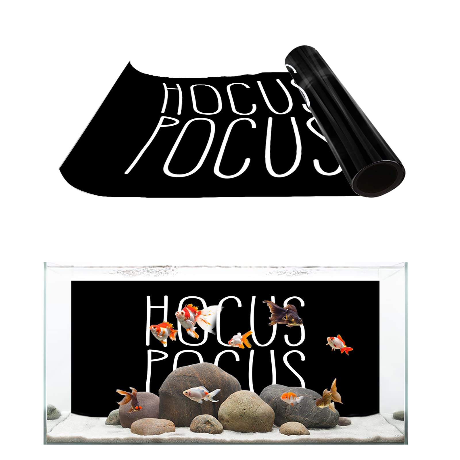 Hocus Pocus Fish Tank Stickers PVC Aquarium Background Easy Use Fish Backdrop Aquarium for Fish Tank Decoration 16.4x24.4 inch Halloween Long Font Black White Texture