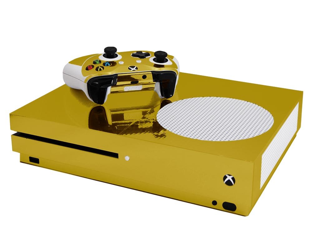 Gold Chrome Mirror - Vinyl Decal Mod Skin Kit by System Skins - Compatible with Microsoft Xbox One Slim (XB1 Slim)