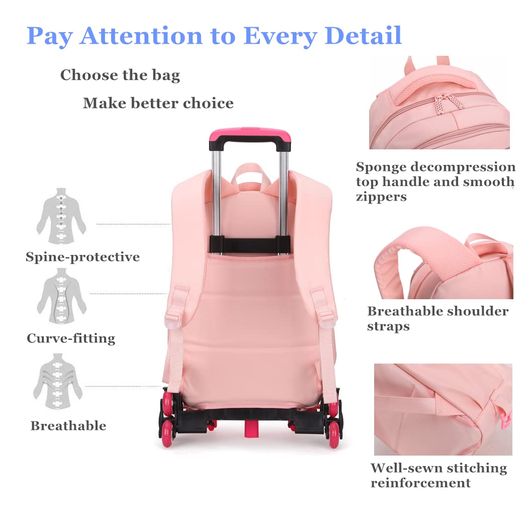 Gradient-Star Girls Rolling Backpacks for School, Capacity School Bags Bookbags for Teens Girls with 2 Wheels