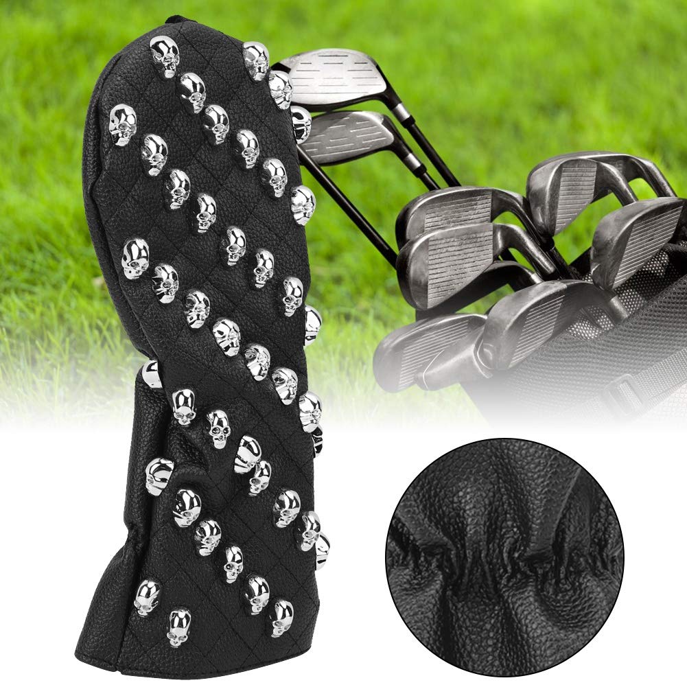 Golf Head Cover,Keenso Golf PU Skull Wooden Club Head Protector Cover Headcover Protector Accessory Black(M)