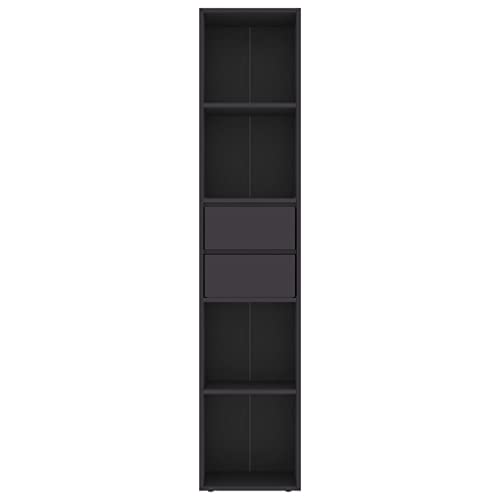 WIFESE Bookshelf Book Cabinet 14.2"x11.8"x67.3" Cubby Storage Organizer Record Player Stand Bookcase with Doors Bookshelf with Cabinet Storage Shelf for Living Room Small Cabinet Gray