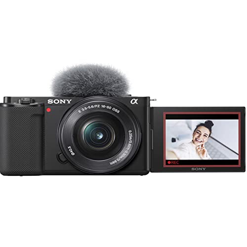Sony ZV-E10 Mirrorless Camera with 16-50mm Lens 64GB Extreem Speed Memory,Video Microphone, LED Video Light, Case. Tripod, Filters, Hood, Grip, & Professional Video & Photo Editing Software Kit