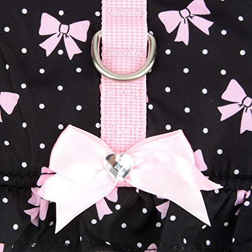 Zunea No Pull Small Dog Girl Harness Dress Escape Proof Cat Kitten Vest Harness Leash Set Step-in Soft Cotton Padded Polka Dot Jacket Chihuahua Puppy Clothes with Cute Bow for Walking Black M