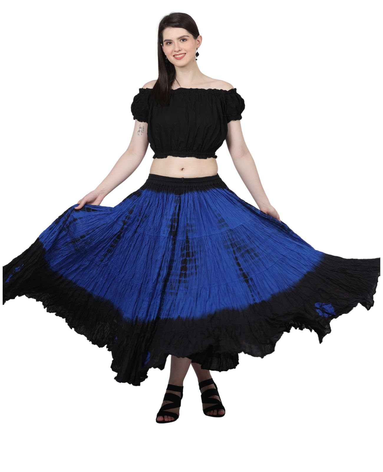 Wevez Women's American 25 Yard Cotton Skirt (Blue Tie Dye)