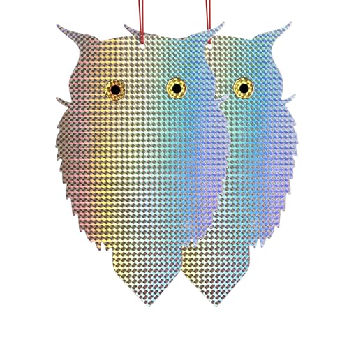 OFFO Owl Decoy to Scare Birds Away (No Bells) Bird Deterrent Device for Woodpecker Pigeon 2 Pcs Plastic Hanging Outdoors Reflective Keep Birds Away Home and Garden