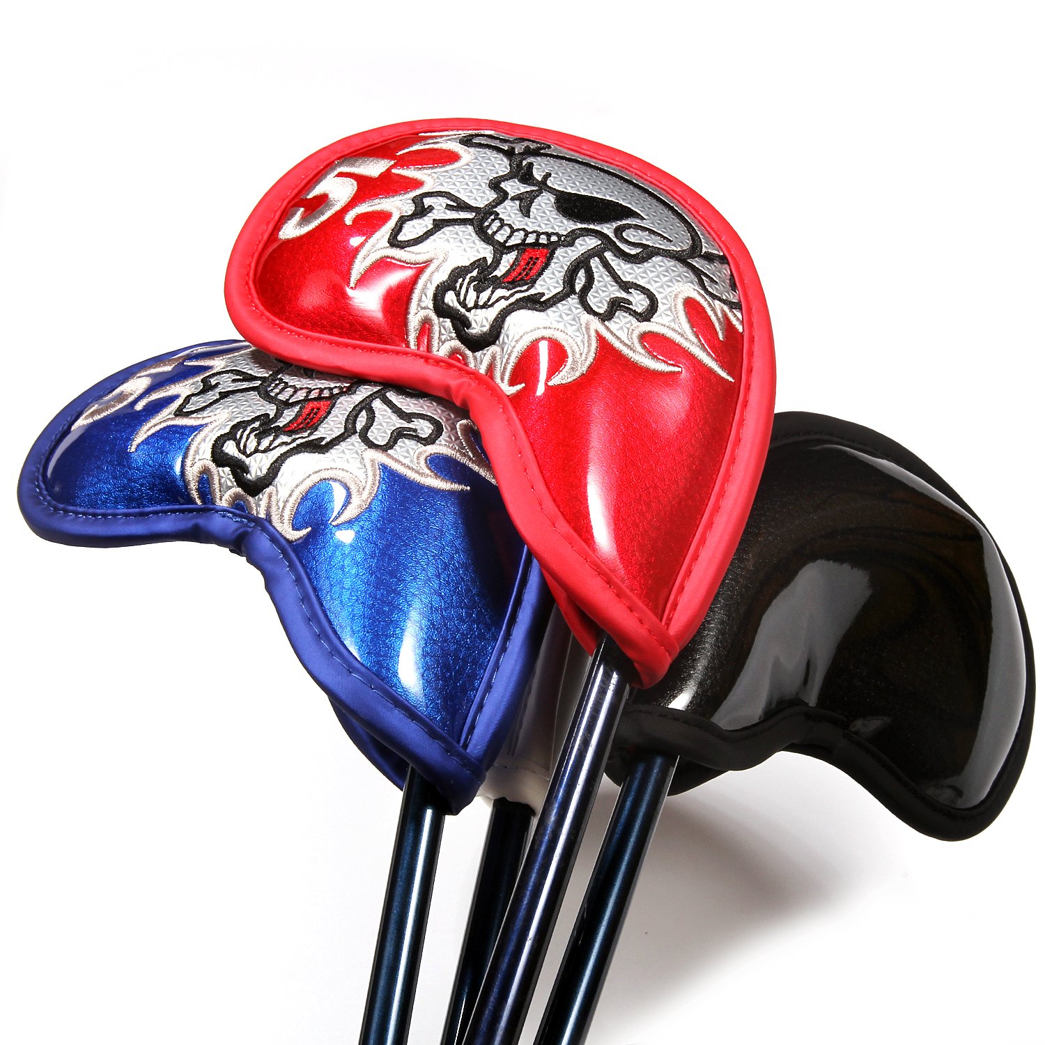 Golf Black Skull Thick Pu Synthetic Leather Golf Iron Head Covers Set Headcover Skull Fit All Brands Callaway, Ping, Taylormade, Cobra, Etc. (a)