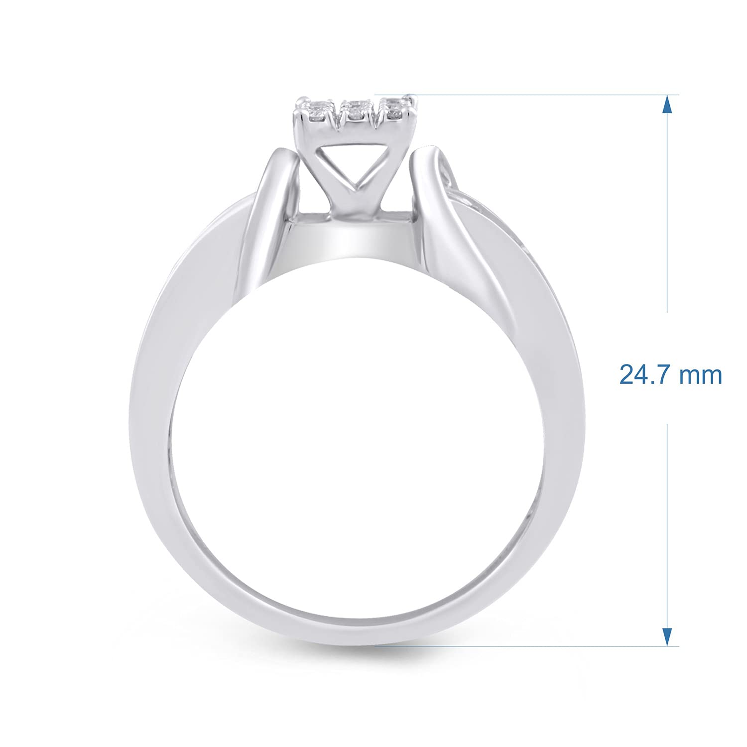 Jewelili Sterling Silver 1/6 Cttw Natural White Round and Baguette Cut Diamond Engagement Ring, Size 7