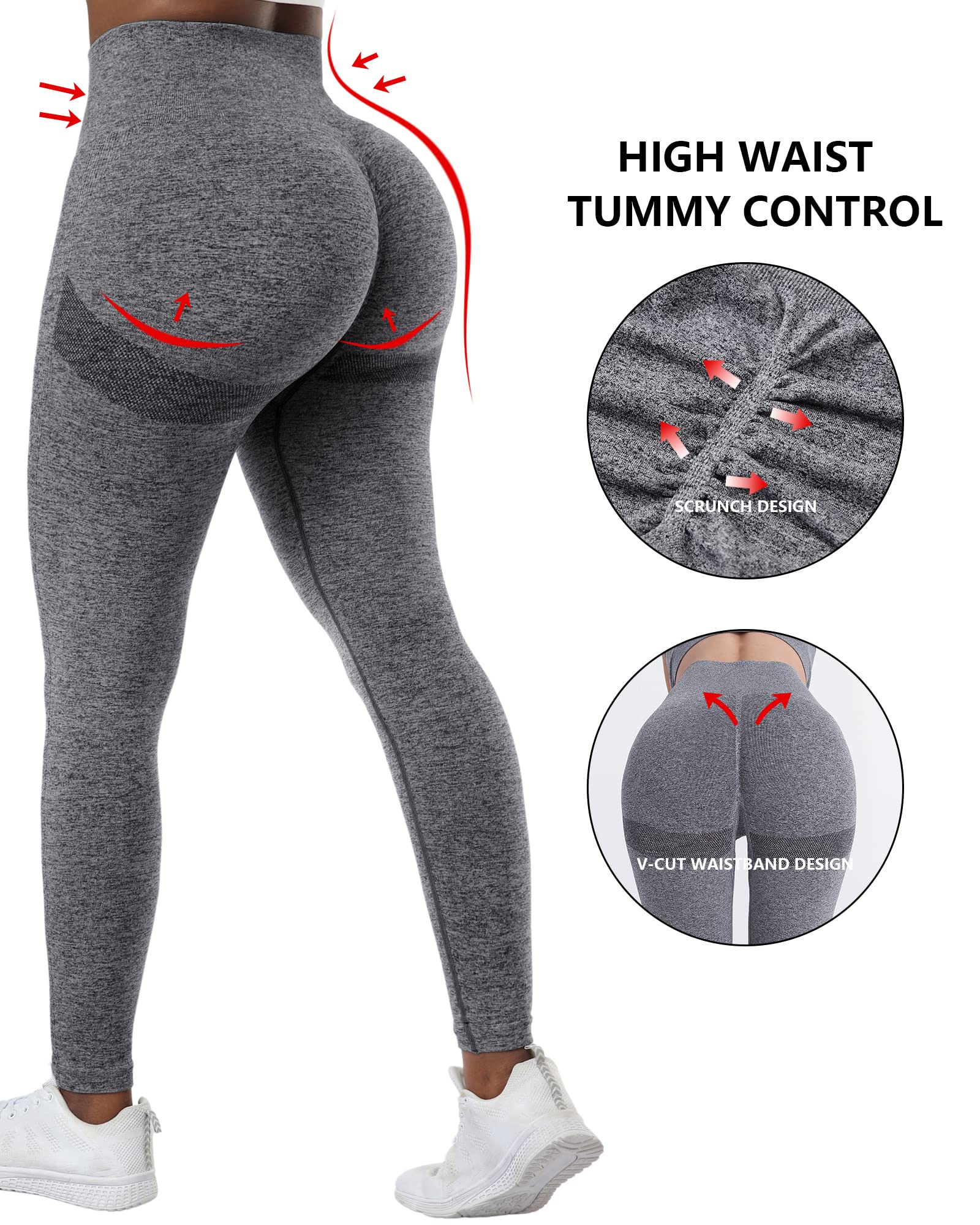 NORMOV 2 Piece Butt Lifting Workout Leggings for Women, Seamless Gym Scrunch Booty Lifting Sets with Pockets(2Black, XL)
