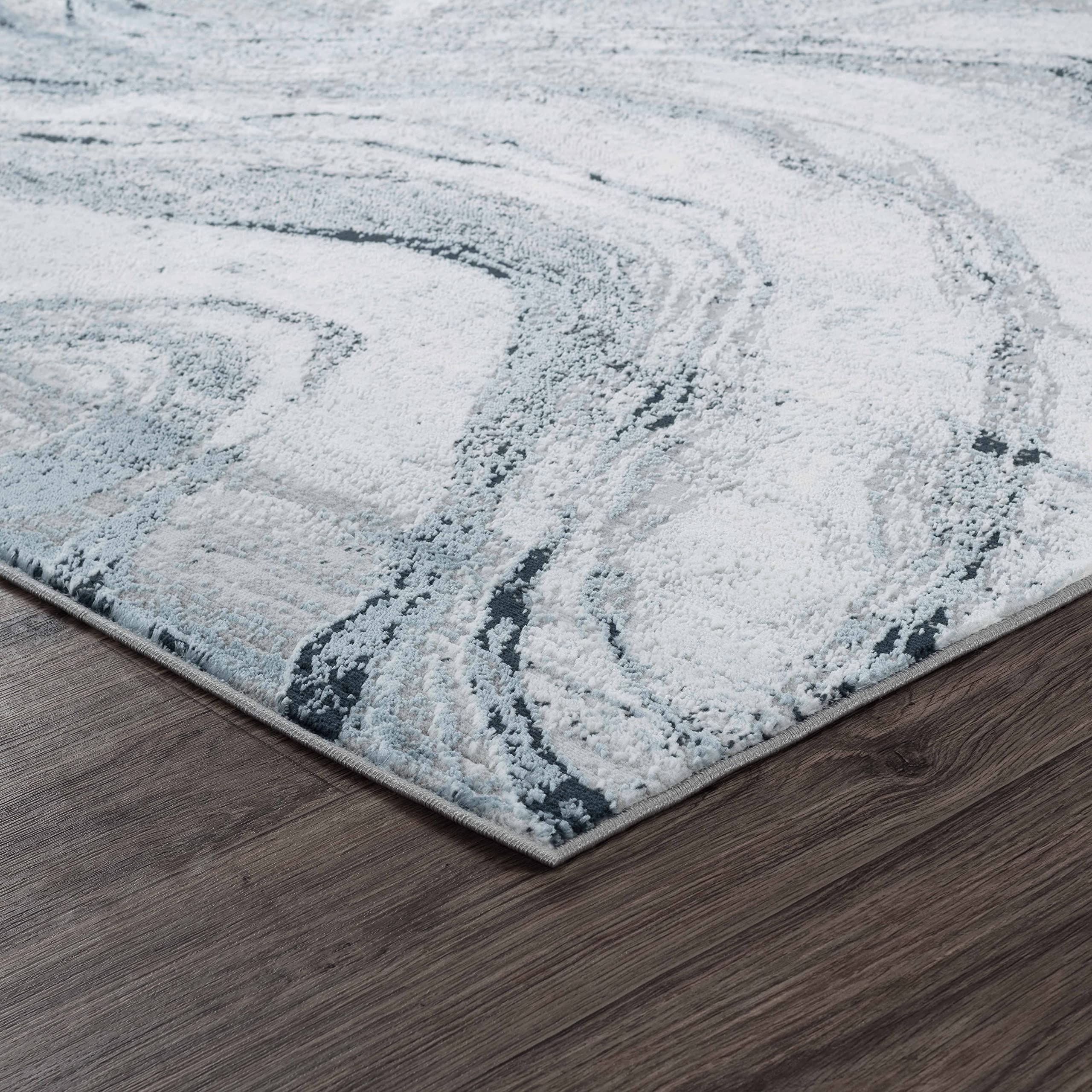 GLORY RUGS Modern Abstract Area Rug 5x7 Grey Navy Faded Soft for Living Room Bedroom Home and Office