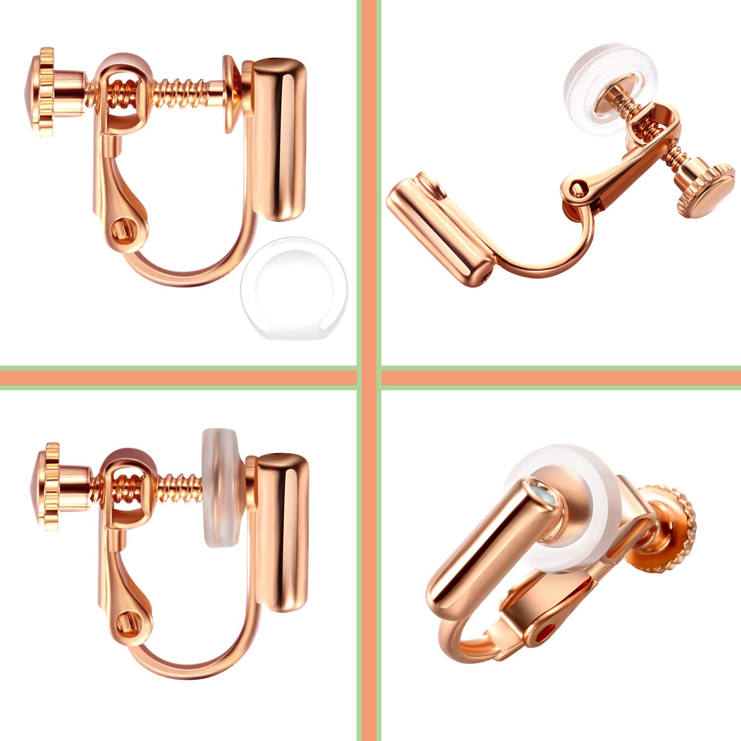Hicarer 10 Pairs Clip on Earring Converter Non Pierced Earrings Components with Post for Non-Pierced Ears, with 12 Pairs Comfort Earring Pads for Women