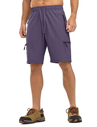 TBMPOY Men's Hiking Shorts with 5 Zip Pockets 9'' Lightweight Outdoor Work Athletic Short for Men Travel Running Purple Grey XXL