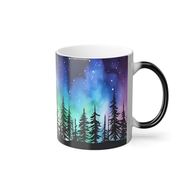 Tearleet Northern Lights Mug, Color Changing Mug, Aurora Borealis Mug, Heat Sensitive Night Sky Magic Mug, Northern Lights Gifts, Color Morphing Mug 11 Oz Novelty Coffee Mug/Cup