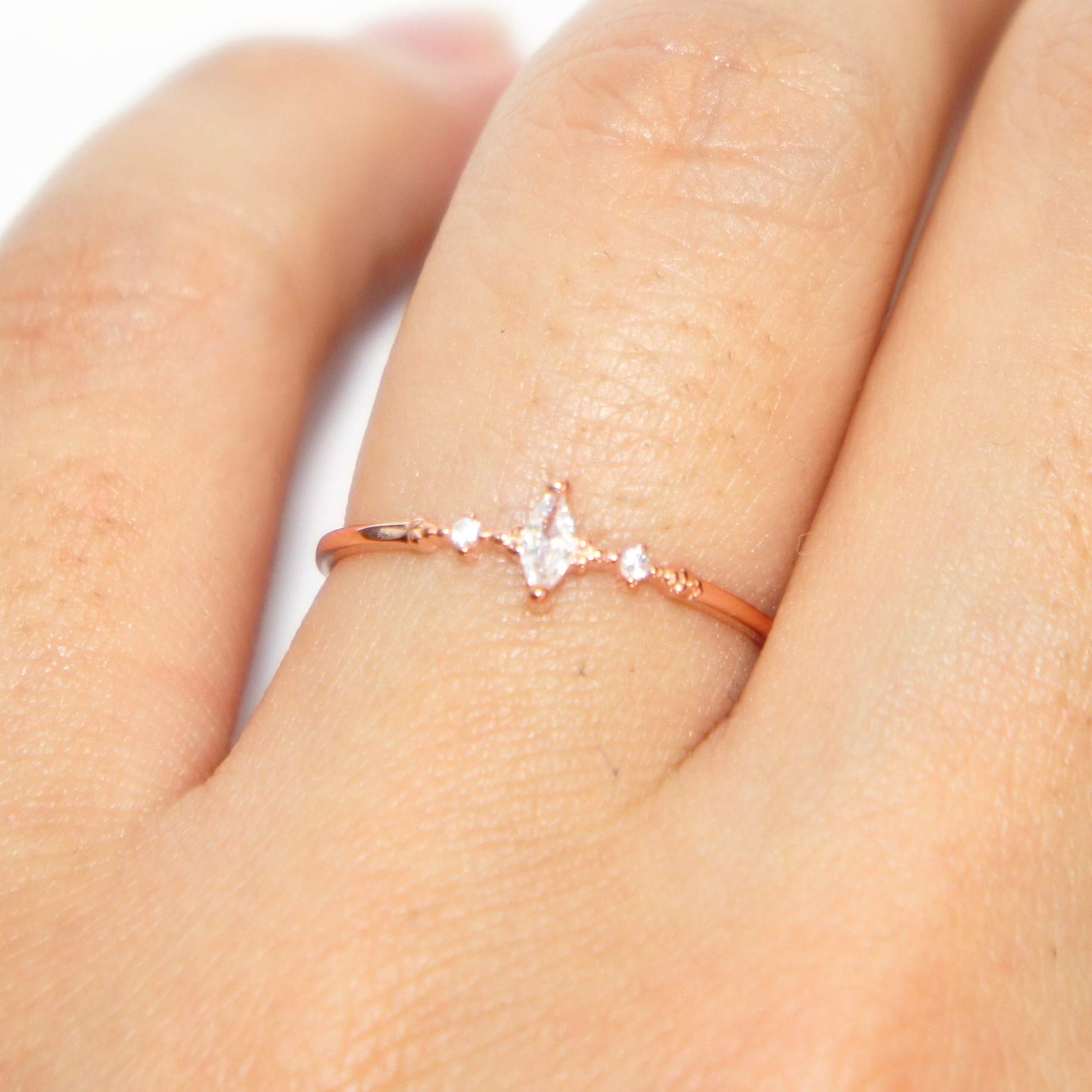 Gieschen Jewelers EDEN Rose Gold-Plated .925 Sterling Silver CZ Ultra Petite Engagement Ring, Size 8