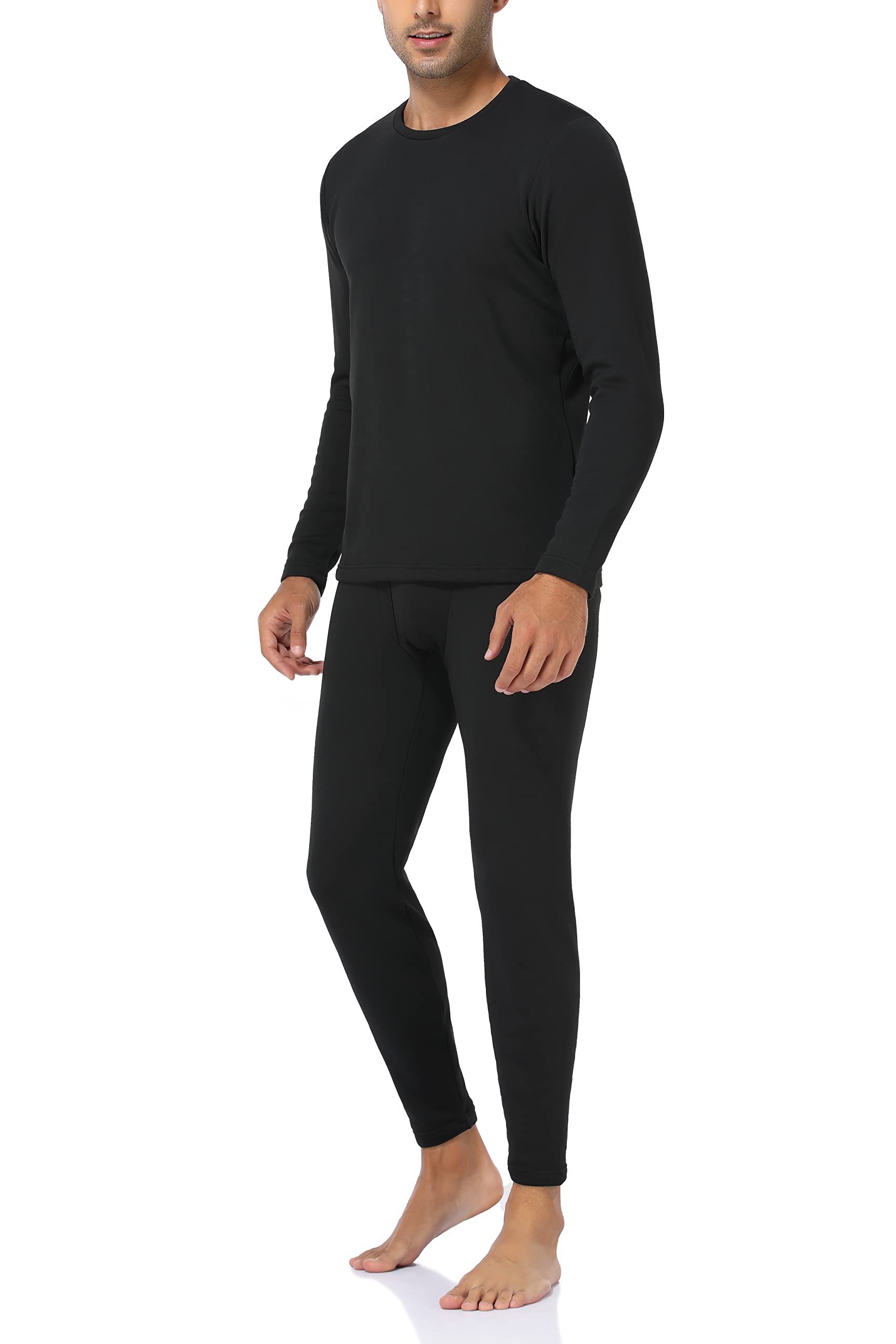 North Bund Mens Thermal Underwear Set Fleece Lined Long Johns Winter Base Layer Tops&Bottoms Hiking Workout Thermals Warmth, Black(Light), Medium