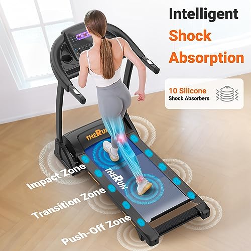 THERUN Incline Treadmill, Treadmill for Running and Walking, 300 lbs Weight Capacity Folding Treadmill with 0-15% Auto Incline, Wide Belt, 3.5HP, App, Heart Rate, Black