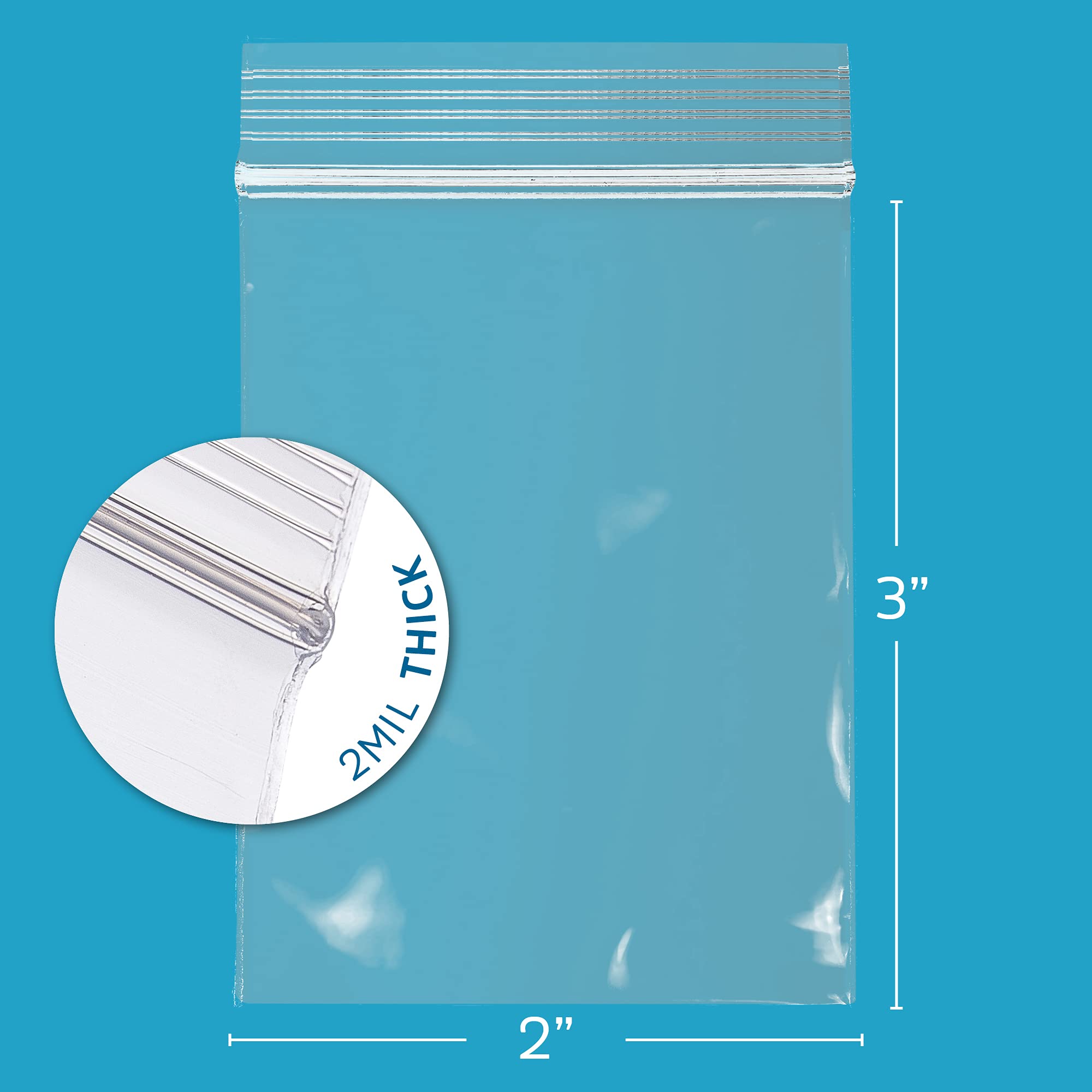 GPI Clear Plastic Reclosable ZIP Poly Bags, Case of 500, 2-mil Thick, 2 Inch x 3 Inch, For Travel, Storage, Shipping