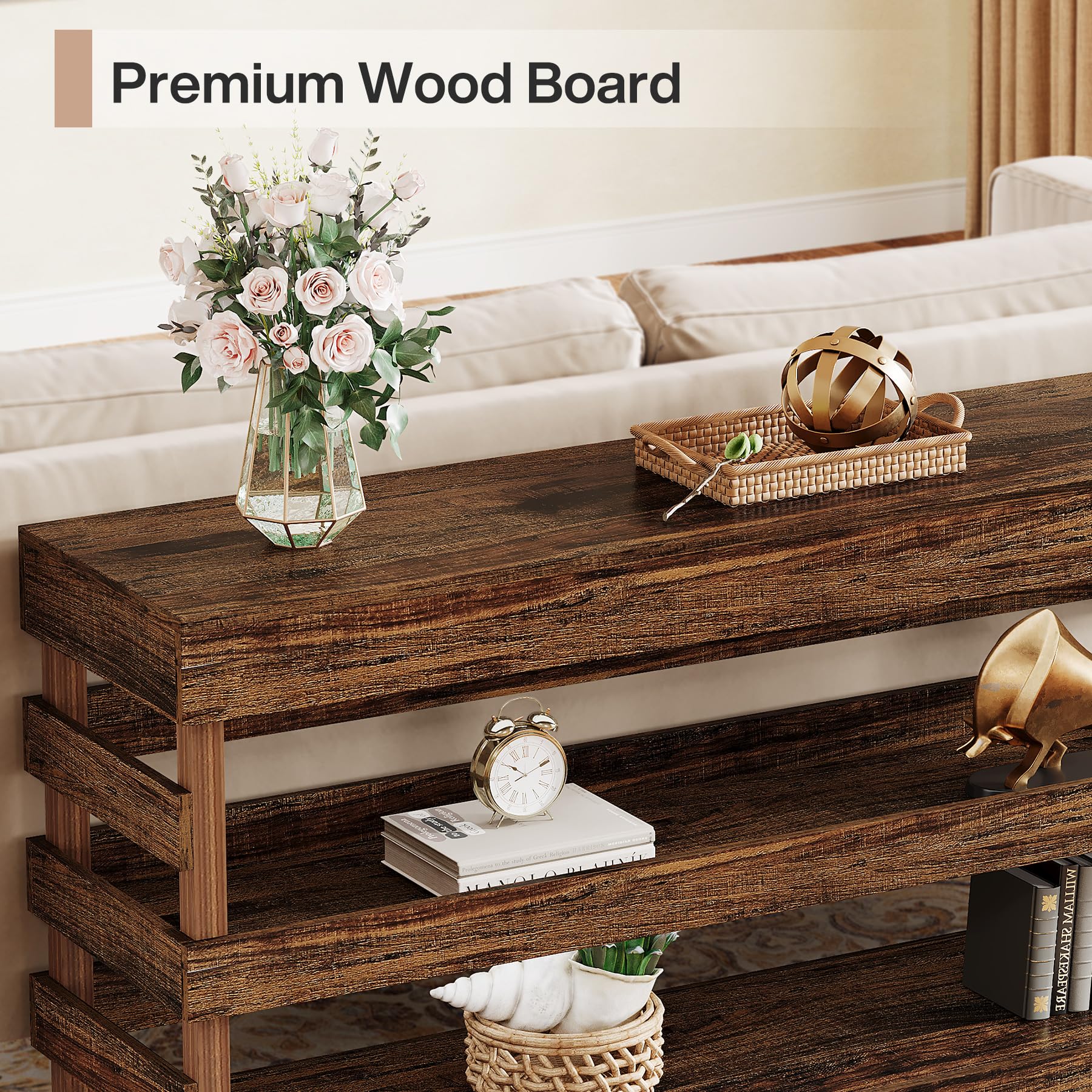 Tribesigns 70.9-Inch Extra Long Console Table, Farmhouse Entryway Table with 3-Tier Storage Shelf, Narrow Sofa Table Behind Couch, Wood Console Table for Living Room, Hallwahy, Foyer