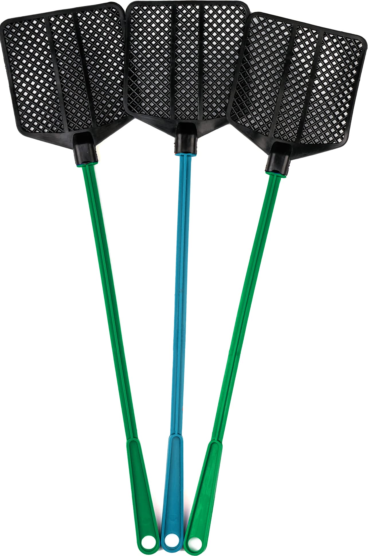 OFXDD Rubber Fly Swatter, Long Fly Swatter Pack, Fly Swatter Heavy Duty, Green and Blue Colors (3 Pack)