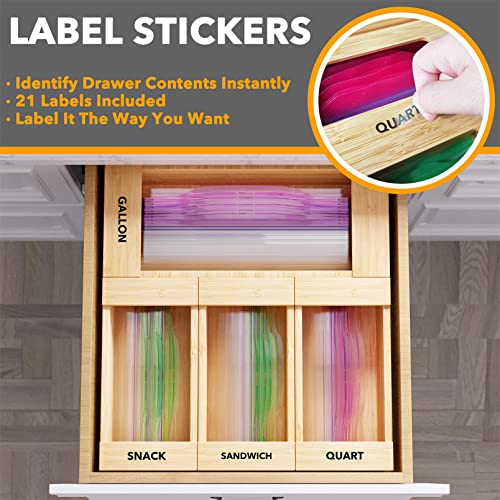 SpaceAid Bag Storage Organizer for Kitchen Drawer, Bamboo Organizer, (4 Pack) Bamboo Drawer Dividers 6 Dividers (17-22 in)
