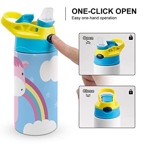 Thermos Cup 500Ml Rainbow Unicorn Insulated Water Bottle With Straw For Sports And Travel 7.5x2.7 in