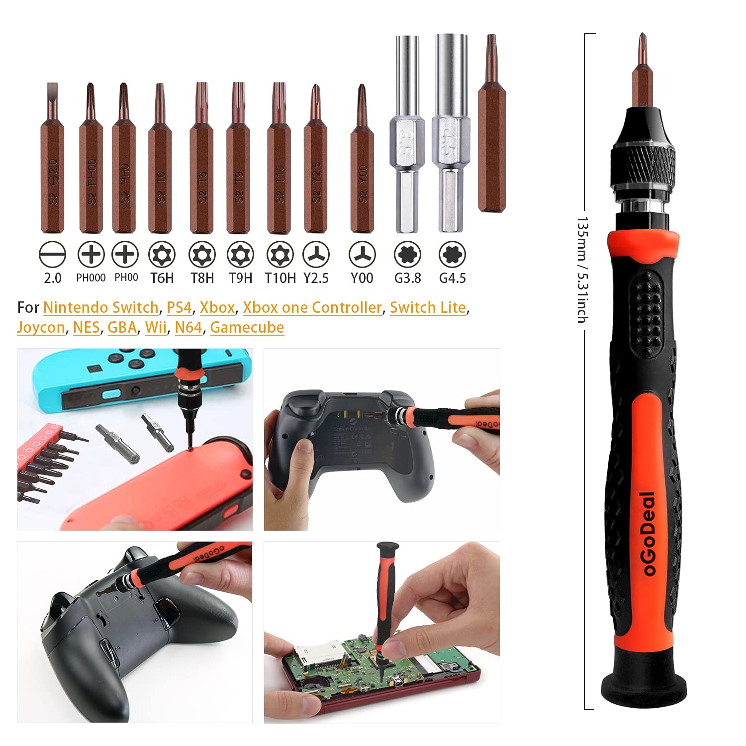 oGoDeal Triwing Screwdriver Set for Nintendo Switch T6 T8 T9 T10 Torx Security Screwdriver Kit for PS5,PS4, Xbox 360, Xbox one,Switch Lite, Joycon,Wii,N64 & Controller, PS4 Cleaning Repair Tool Kit