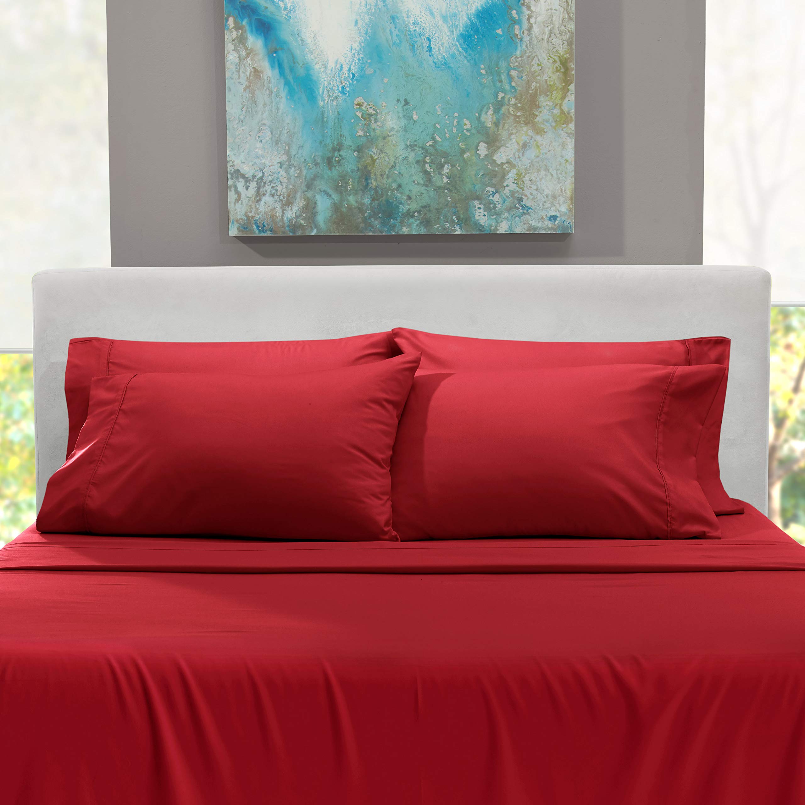 Hearth & Harbor Extra Deep Pocket Queen Sheets Sets - Fits Mattress 18-24 Inches Deep - Extra Deep Pocket Sheets - 6 Piece Queen Size Sheets - Queen Sheets Deep Pocket - Burgundy Sheets