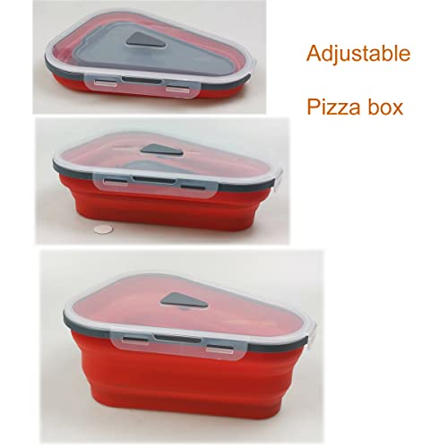 Tuaaivl Pizza Container Expandable, Premium Silicone Pizza Storage Box 5 Microwavable Serving Trays, Reusable & Adjustable Pizza Storage Container to Organize Save Space,Microwave Safe. (Red)