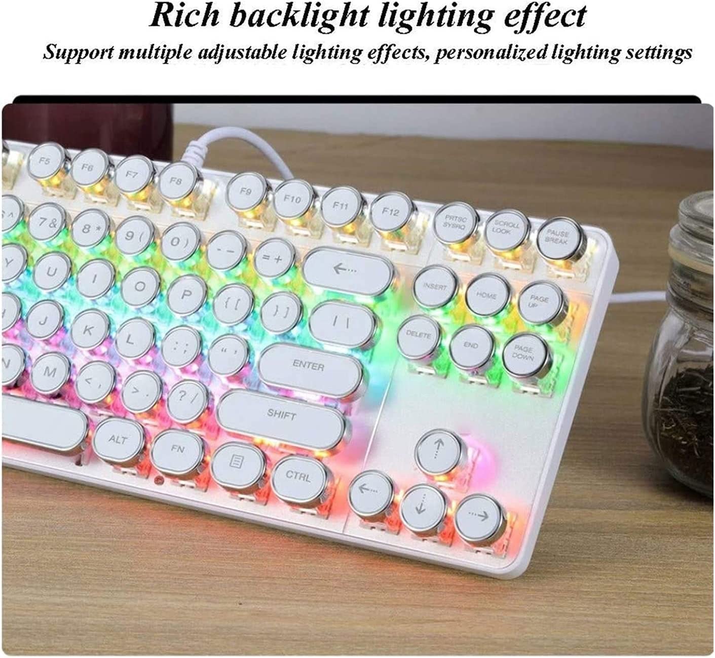 RMENST Gaming Keyboard, 87 Keys, Wired LED Backlit Computer Keyboard, USB Ergonomic Mechanical Keyboard for Desktop/Computer/PC (Color : White)