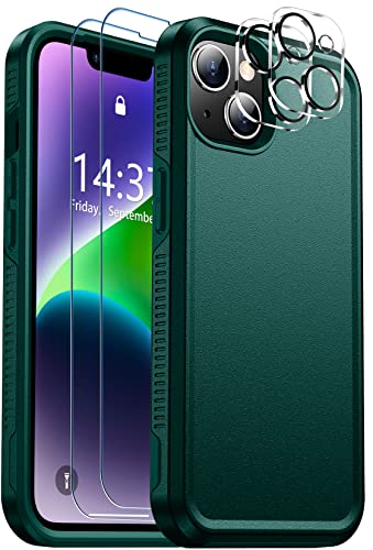 SPIDERCASE for iPhone 14 Case, [15 FT Military Grade Drop Protection][Non-Slip] [2+Tempered Glass Screen Protectors][2+Tempered Camera Lens Protectors] Heavy Duty Shockproof Case, Dark Green